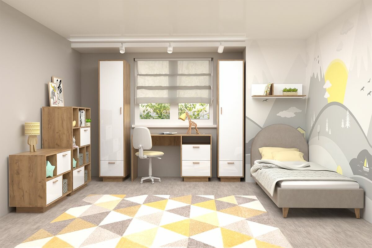 Комплект мебели для детской/подростковой "Эго" МС (ПД) (Композиция №9) Дуб Крафт Золотой/Белый Глянец