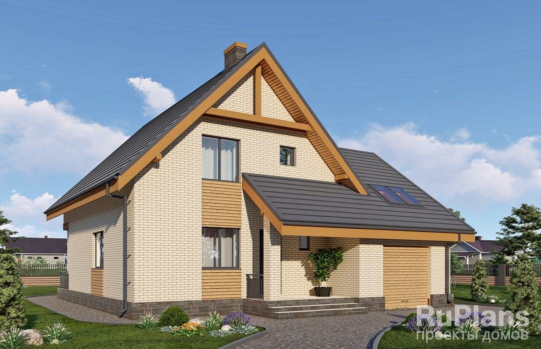 Одноэтажный дом с мансардой, погребом и гаражом (136 м2, 13м x 11м) Rg6230