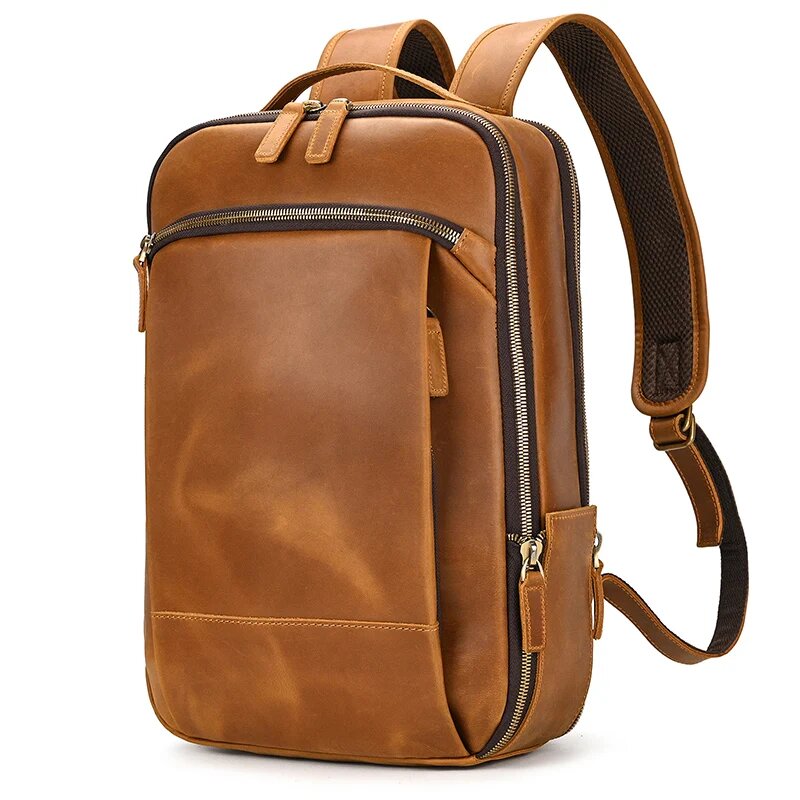 Коричневый кожаный рюкзак Double Zipper Light
