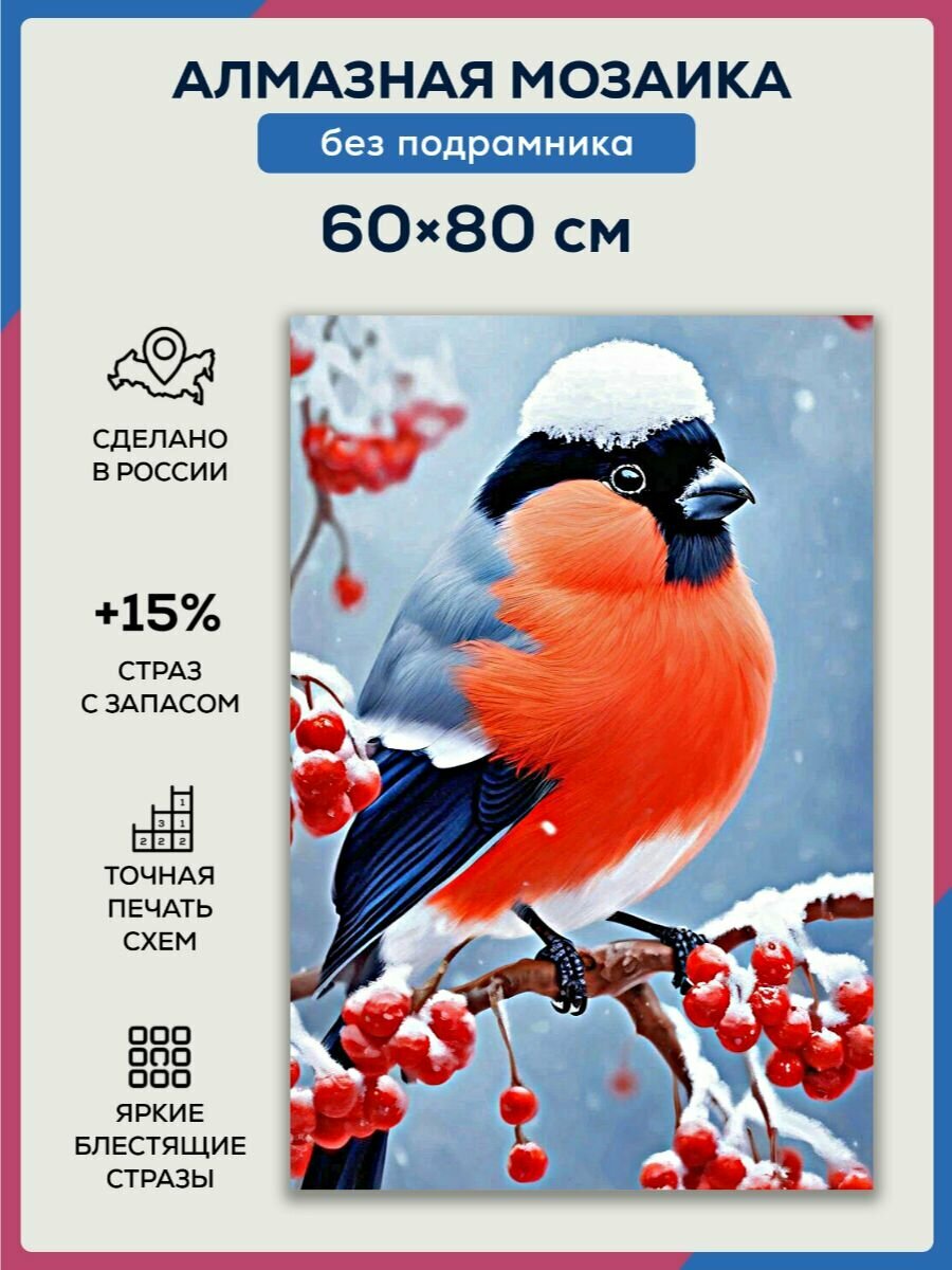 Алмазная мозаика 60x80 Снегирь без подрамника