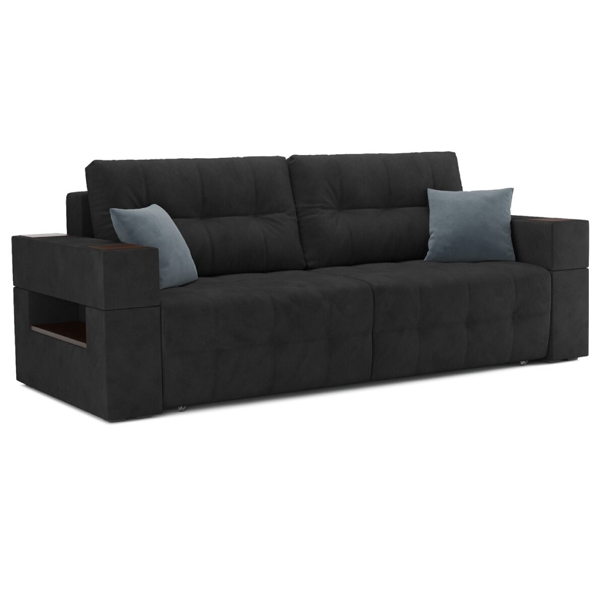 Диван Сток Диванов Мадрид Black черный, механизм еврокнижка, с полочками в подлокотнике