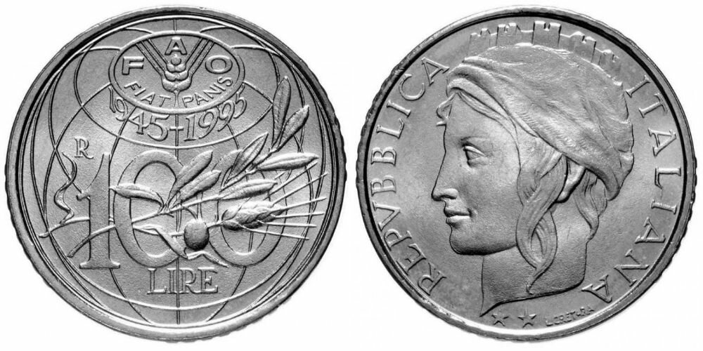 Италия 100 лир, 1995 Продовольственная программа - ФАО XF