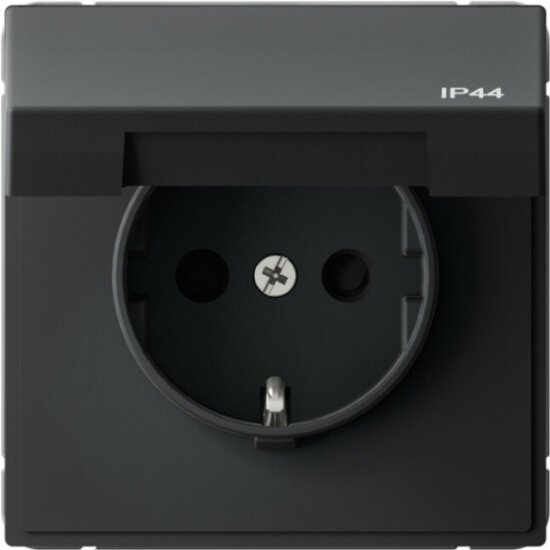 Розетка Systeme Electric (schneider Electric) ArtGallery 16А IP44 с заземл. защ. шторки с крышкой механизм карбон, GAL441046