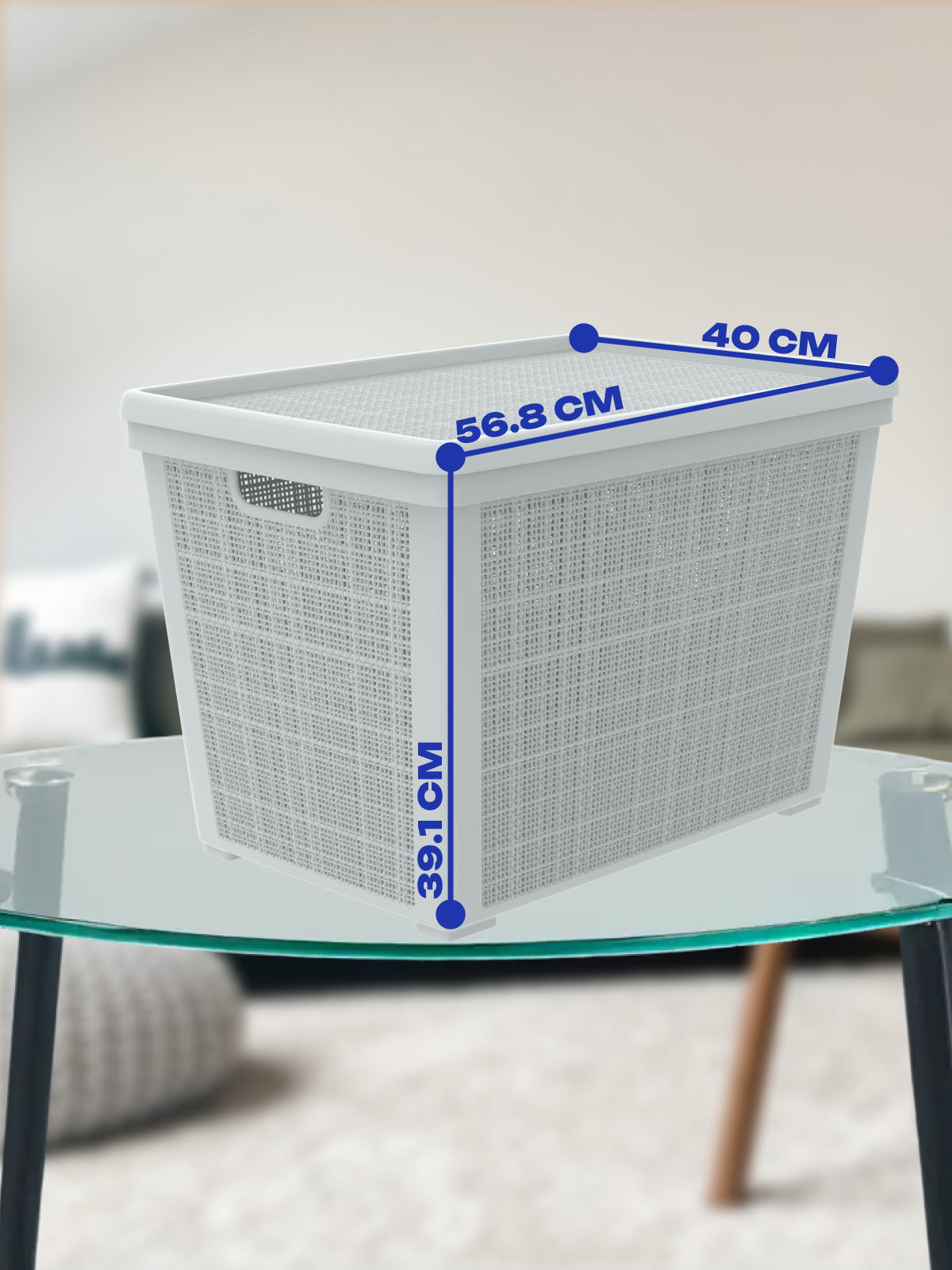 Корзина плетёная для хранения с крышкой «Лён» 65 л, 56,8×40×39,1 см, слоновая кость