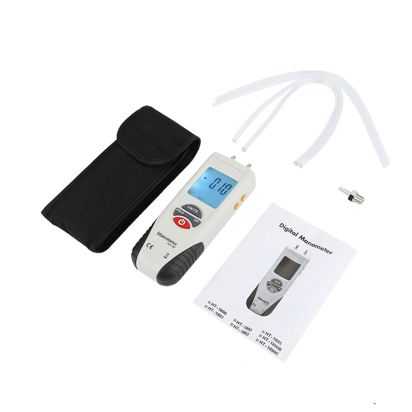 Цифровой портативный дифференциальный манометр HT-1890, 11 выбираемых единиц измерения, компактный дизайн.