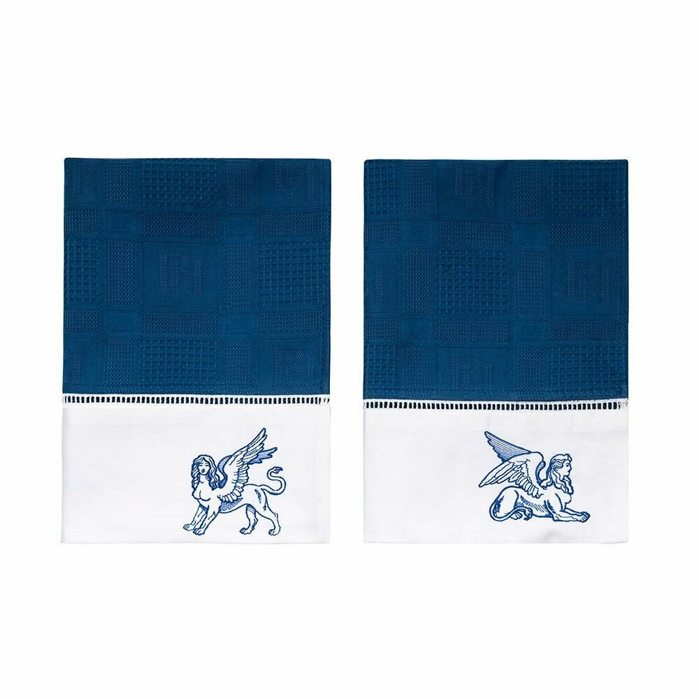 Комплект полотенец вафельных BELLEHOME с вышивкой "Сфинксы (navy)", 40х70 см, 2 шт, 100% хлопок