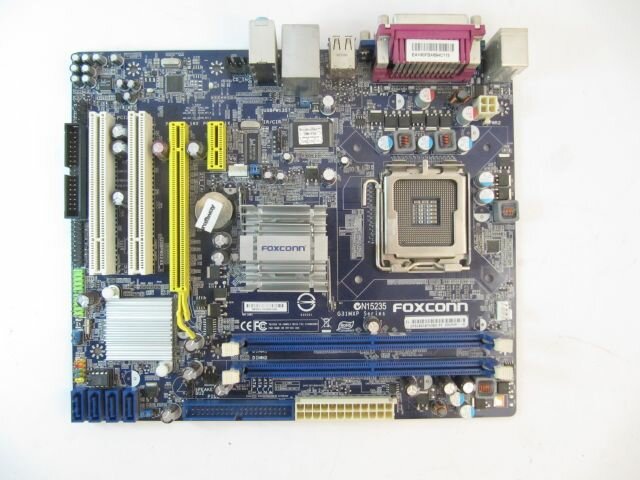 Материнская плата Foxconn G31MXP/ socket LGA775/ чипсет Intel G31 / память 2x DDR2 800MHz до 4GB/ 1x PCIe x16, 1x PCIe x1, 2x PCI/ 4x SATAII, IDE/ 5.1CH Realtek ALC662/ VGA/ 4x USB2.0/ COM, LPT/ LAN/PS/2 / 24+4pin/ mATX/ без заглушки