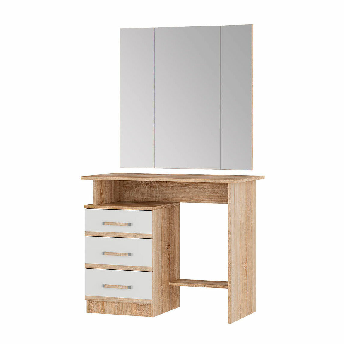 Косметический стол БТС "Сакура", с зеркалом и ящиками, дуб сонома, белый