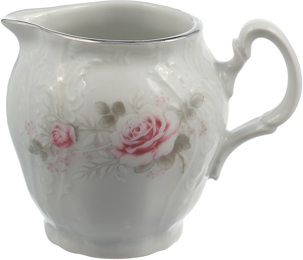 Молочник 180 мл; "Bernadotte", декор "Бледные розы, отводка платина", Thun/ БТФ0286