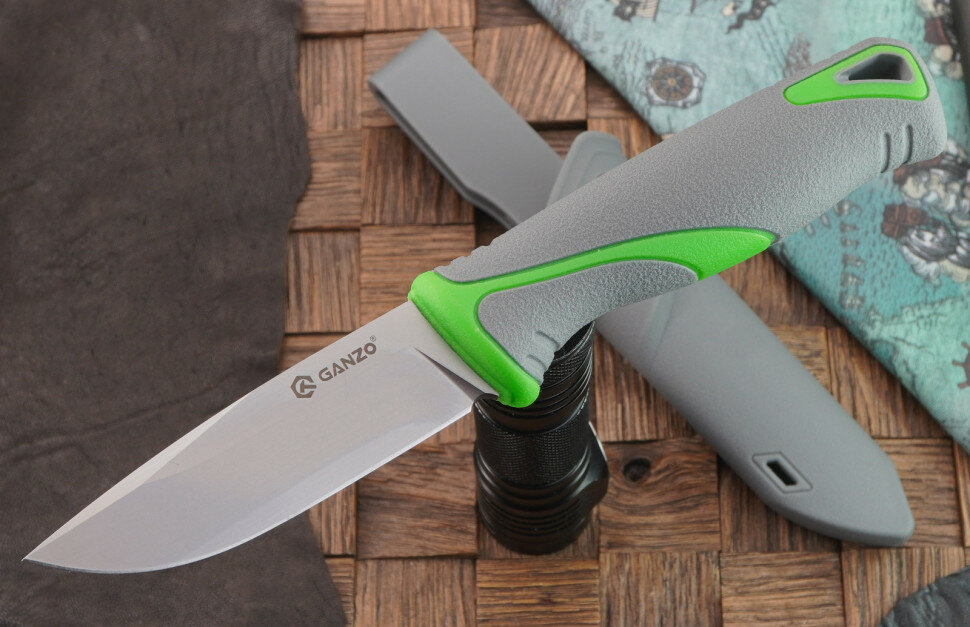 Туристический нож Ganzo G807-GY, сталь 9Cr14, рукоять полимер, зеленый