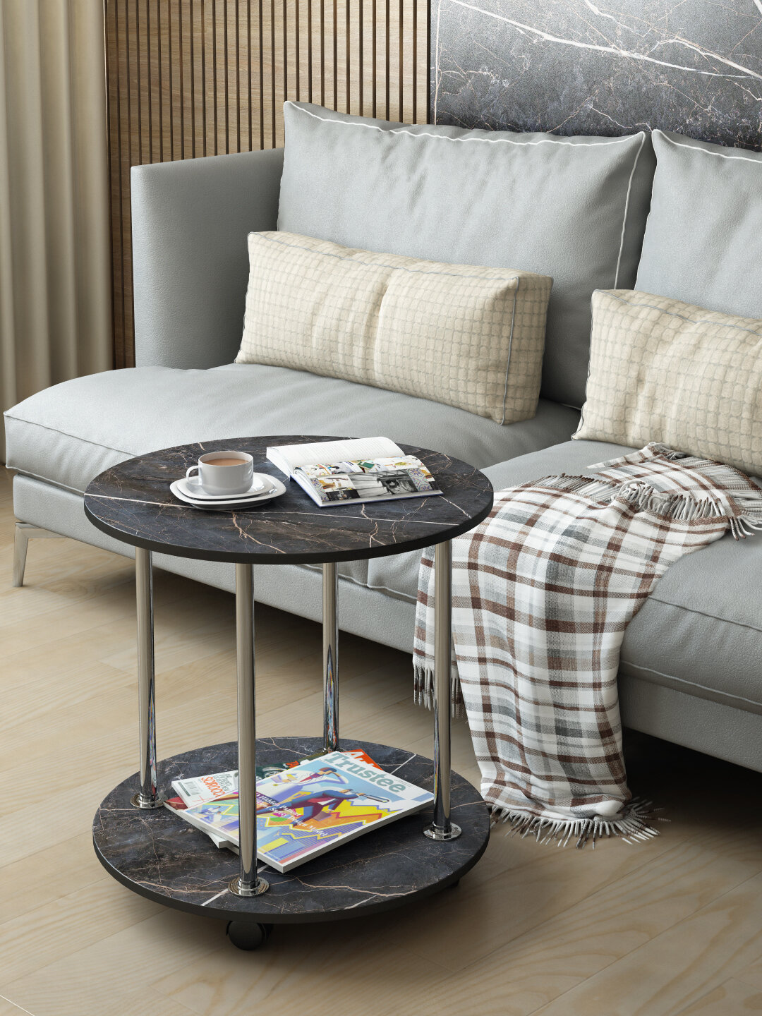 Стол журнальный Прованс . На колесиках. Черный мрамор.