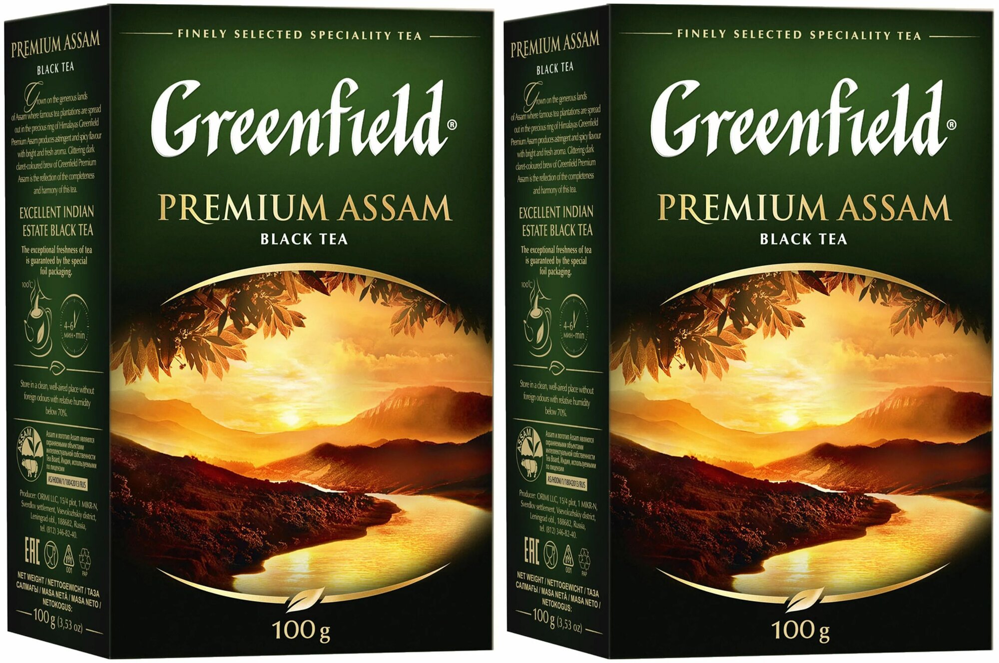 Greenfield Чай черный, Premium Assam, 100 г, 2 шт