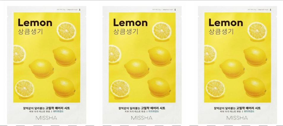 Missha Маска для лица освежающая для тусклой кожи Airy Fit Lemon, 19 г, 3 штуки