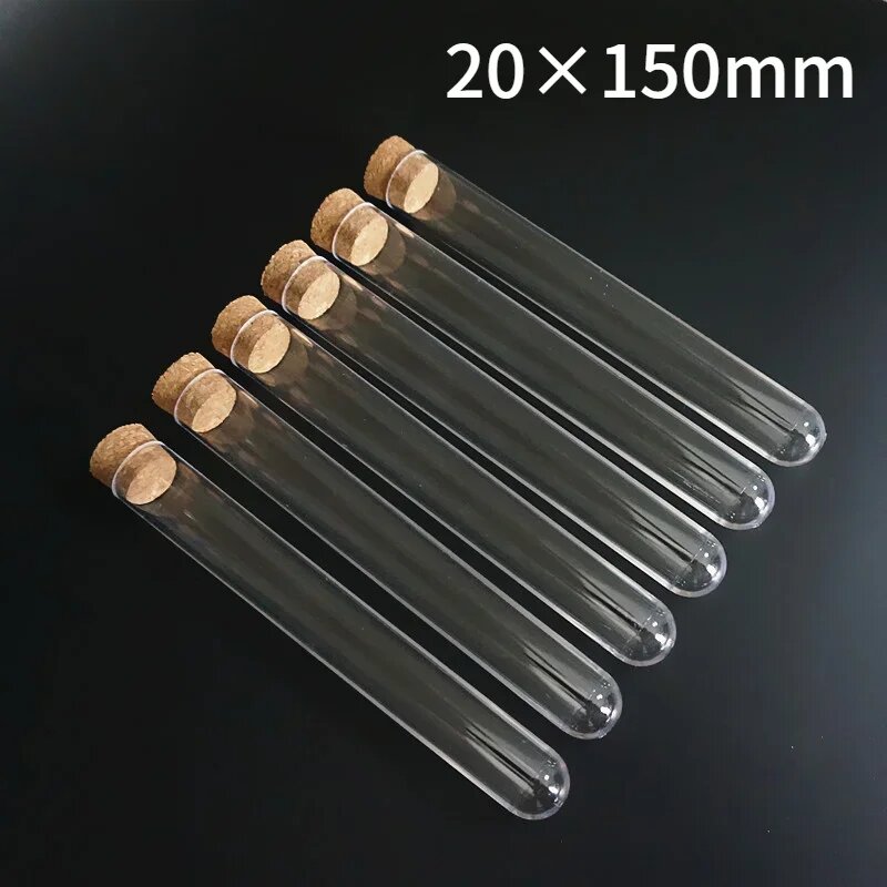 Прозрачные пластиковые пробирки 20x150 мм с пробкой 10pcs