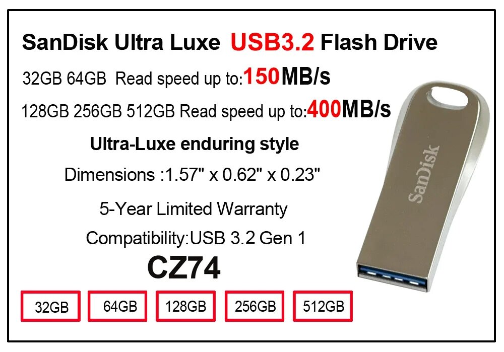 SanDisk Ultra Luxe USB 3.0 512 ГБ, CZ74