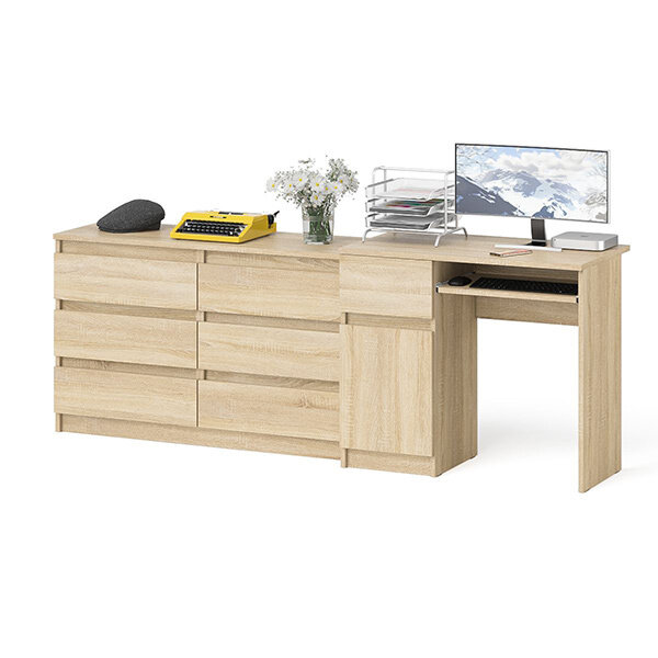 Стол компьютерный Мори МС-1 левый + Комод МК1200.6, цвет дуб сонома
