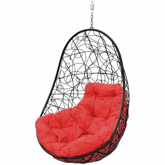 Подвесное кресло M-group овал с ротангом, чёрный, красная подушка (без стойки)