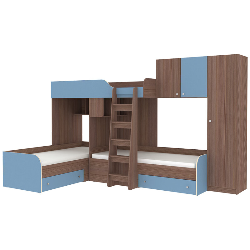 Кровать чердак Трио 2 Бодего Темный Светло Синий/Голубой