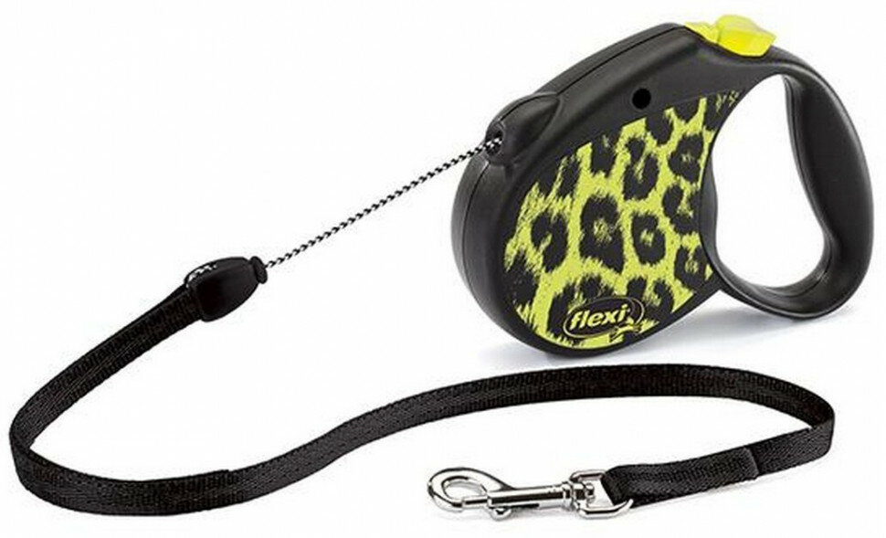 Флекси Рулетка Сафари Леопард "М" 5м/20 кг желтый принт трос
