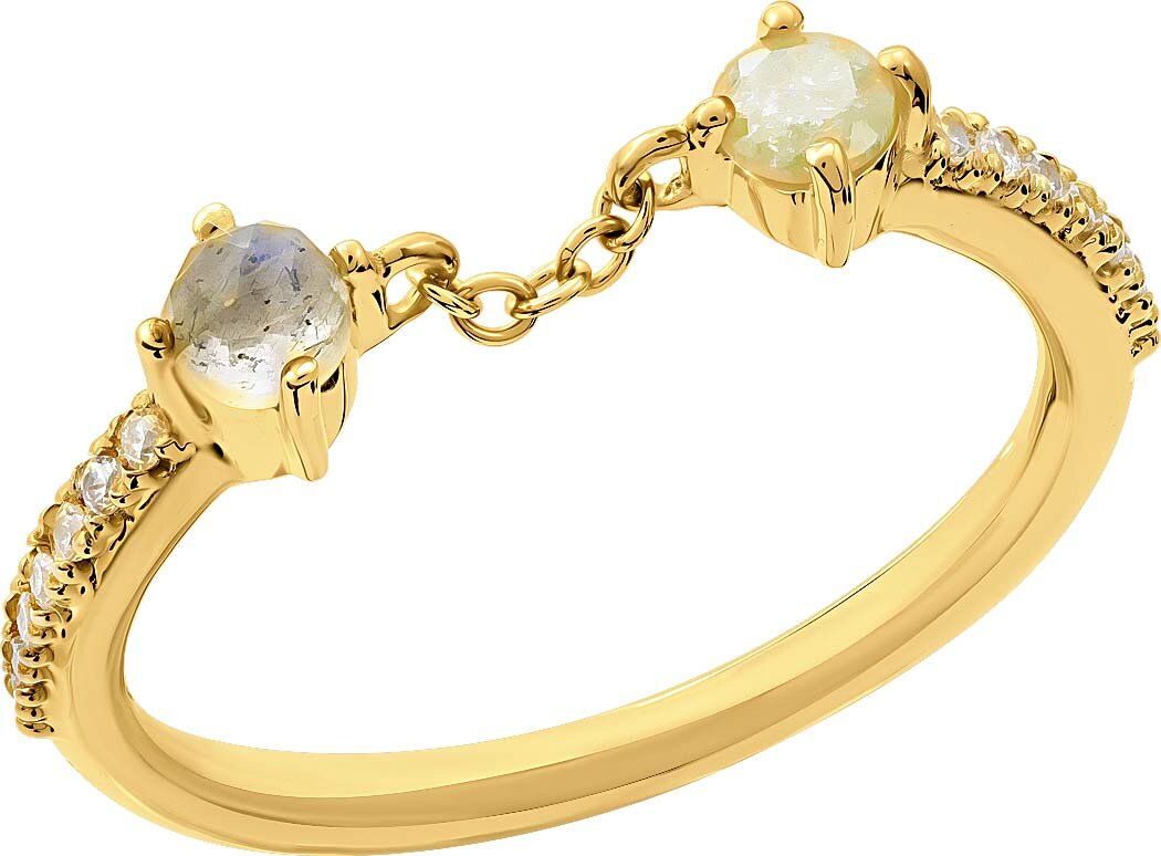 Кольцо, серебро, 925 проба, золочение, лабрадорит, фианит