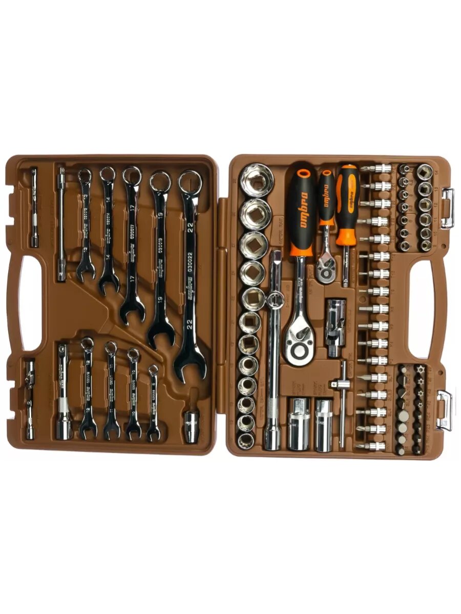 Набор инструмента универсальный 1/4", 1/2"DR с головками торцевыми 12-гранными 1/2"DR, 82 предмета OMT82S12 Ombra