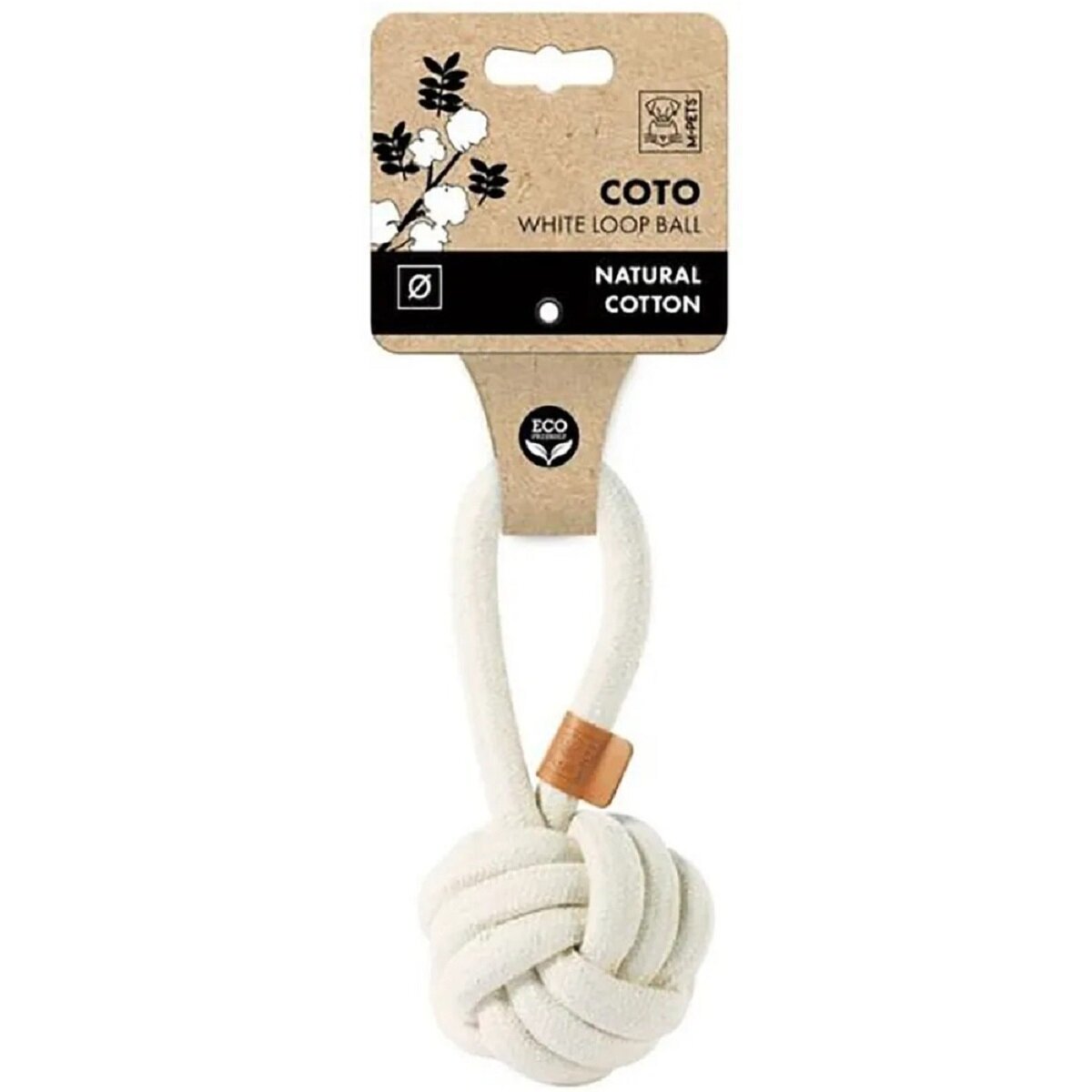 M-PETS Игрушка для собак мяч-петля белый 8см, хлопок