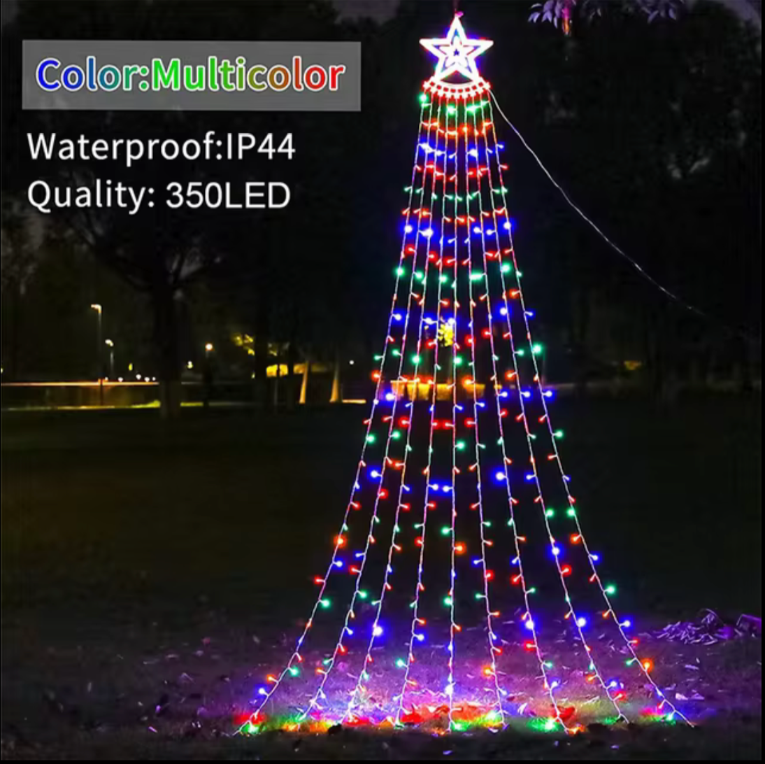 Светодиодная гирлянда «Водопад» с пятиконечной звездой/ Рождественская гирлянда, уличное водонепроницаемое садовое украшение Гирлянда навесная 5М новинкаГирлянда навесная 5М новинка / NEW / Разноцветный