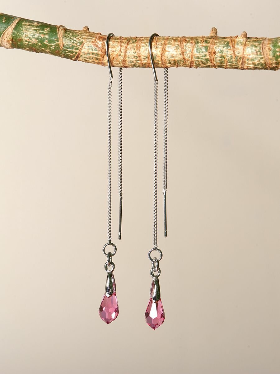 Серьги цепочки, стекло, кристалл