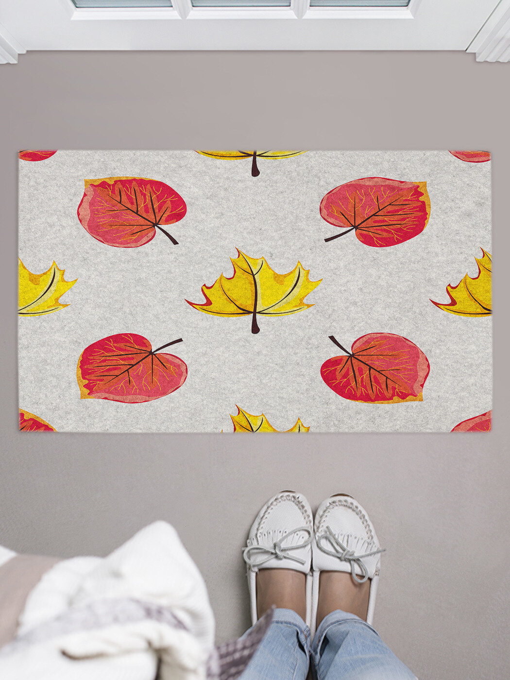 Коврик придверный в прихожую с принтом "Акварель осенних листьев" 45 на 75 см , JoyArty