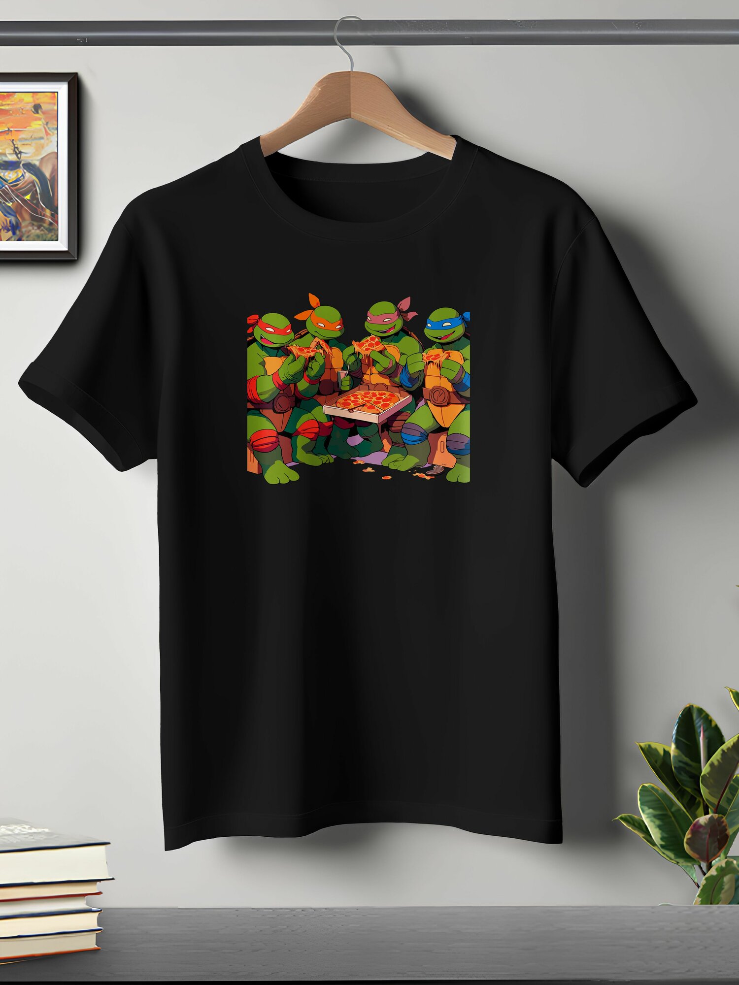 Футболка ONEQ унисекс 52-54 (XXL) размер с принтом Черепашки Ниндзя, черная
