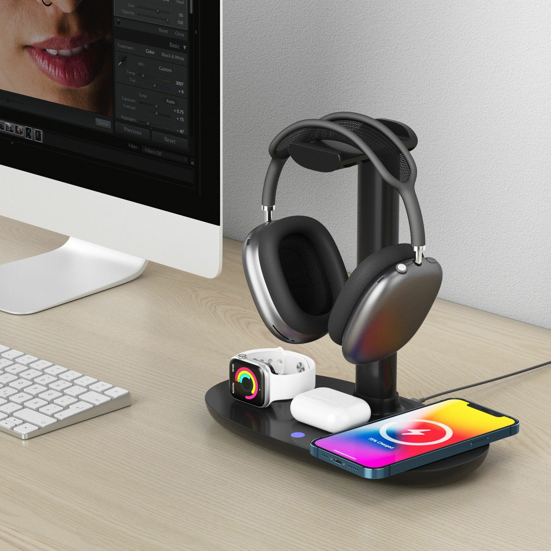 Подставка для наушников ,4 в 1 Функция беспроводная зарядка для Airpods для смартфоны и умные часы