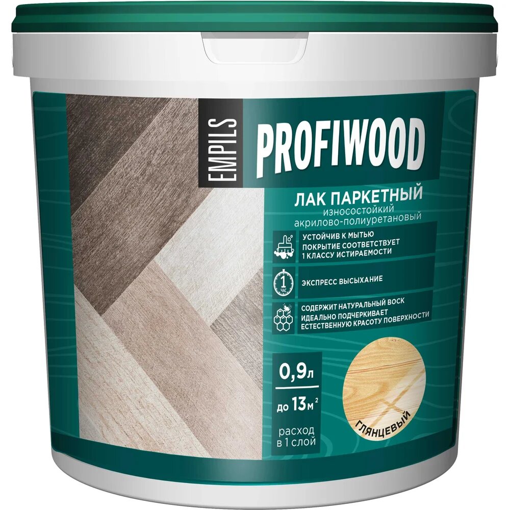 Profiwood Лак паркетный износостойкий ВД акриловый глянцевый 0.9 кг 86955
