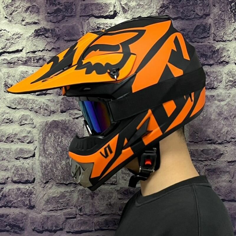 Мотошлем Кроссовый Оранжевый S 53-54CM