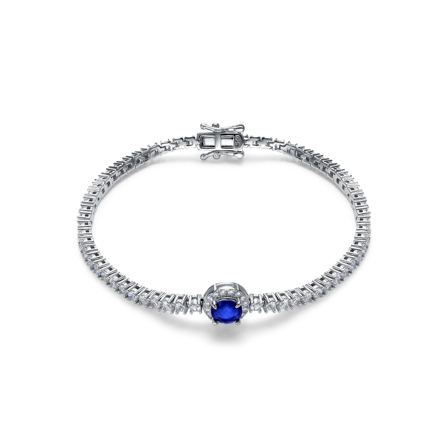 Браслет-цепочка, серебро, 925 проба, родирование, фианит