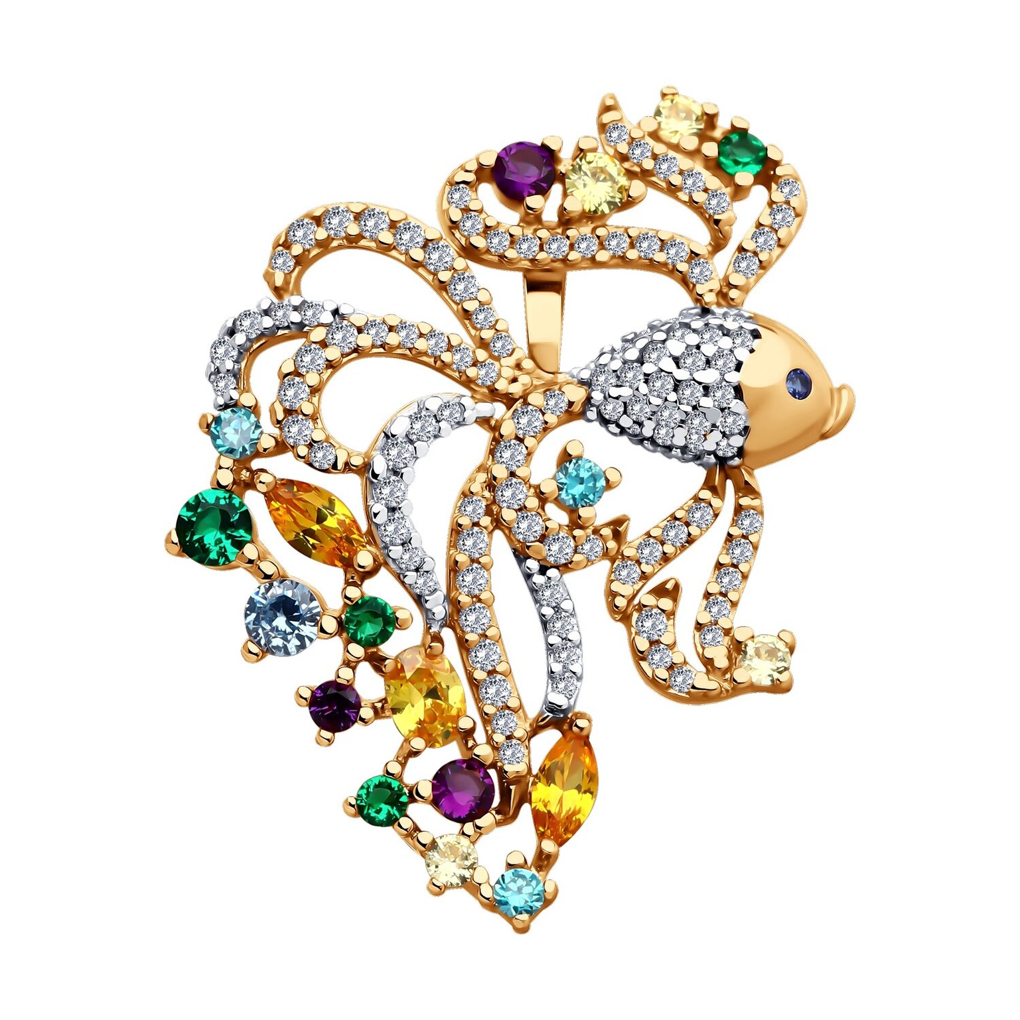 Подвеска, серебро, 925 проба, золочение, фианит