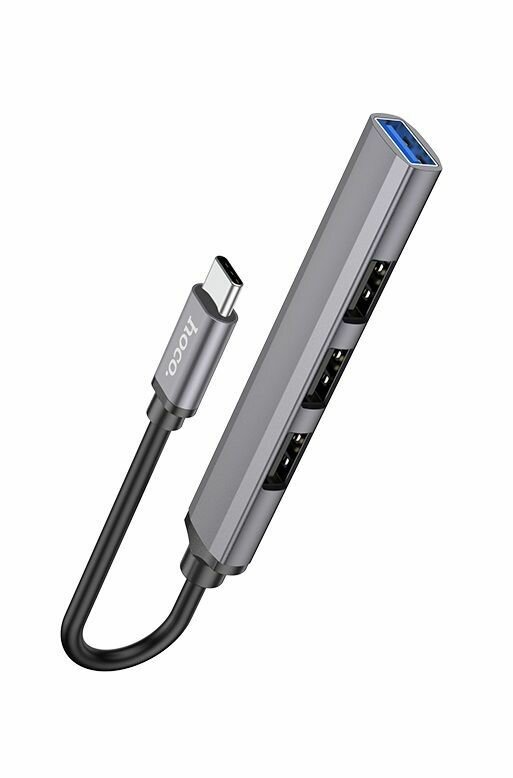 Переходник HOCO HB26 TYPE-C, USB 3.0/2.0 HUB на 4 порта, серый