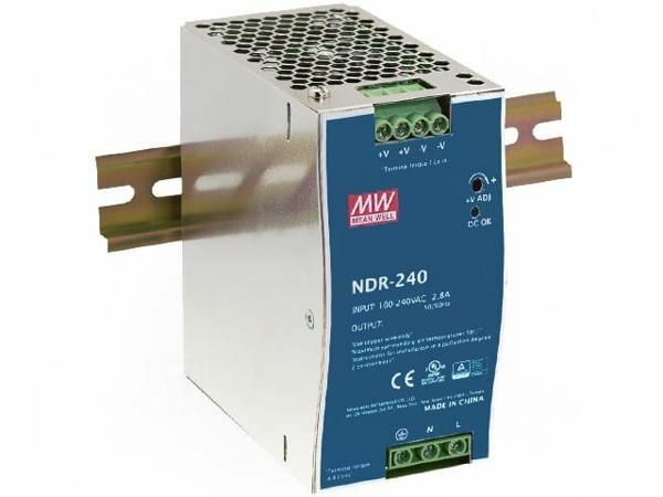 Блок питания MEAN WELL NDR-240-24 импульсный трансформатор 24 вольта, источник питания промышленный 240 Вт, 24В DC, 10 А, IP65, 1 шт