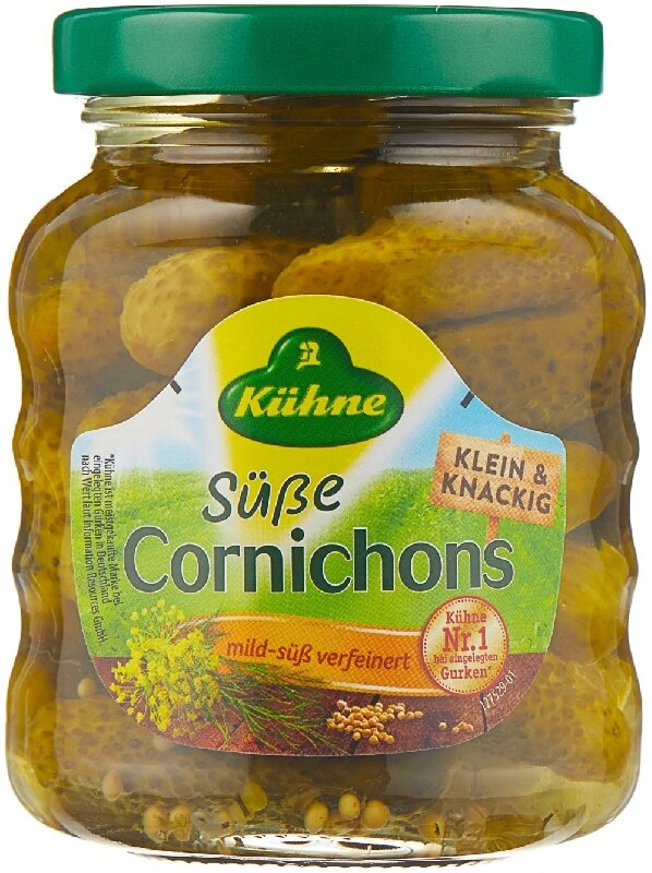 Корнишоны KUHNE сладкие /стекло/ 180г