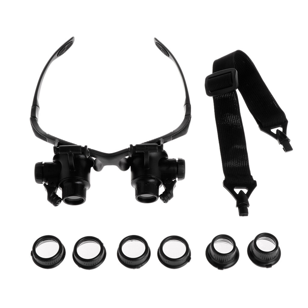 10X 15X 20X 25X Лупа на Оголовье с Двойными Глазами Стеклянная Ювелирная Лупа со Светодиодной Подсветкой Сменный Объектив для Ювелирных Часов