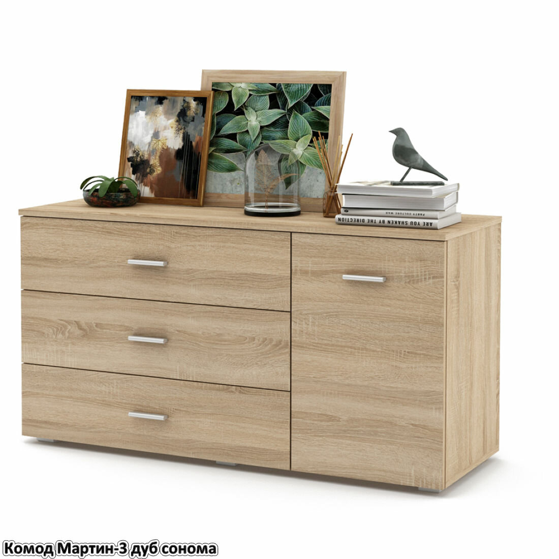 Комод Мартин-3 Дуб сонома, ЛДСП, МФ Владимир VMF, 120,4х63,3х40 см.