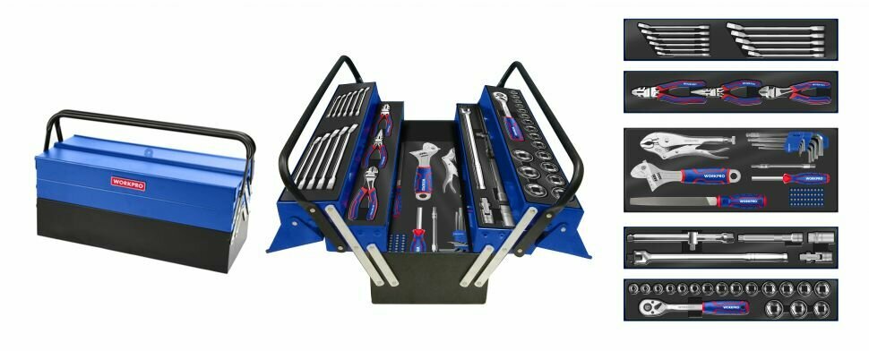 Набор инструментов с консольным ящиком для инструментов на 5 лотков 93шт WORKPRO