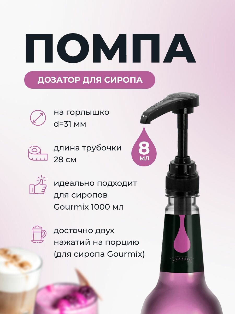 Помпа под сироп 8 мл Gourmix чёрная