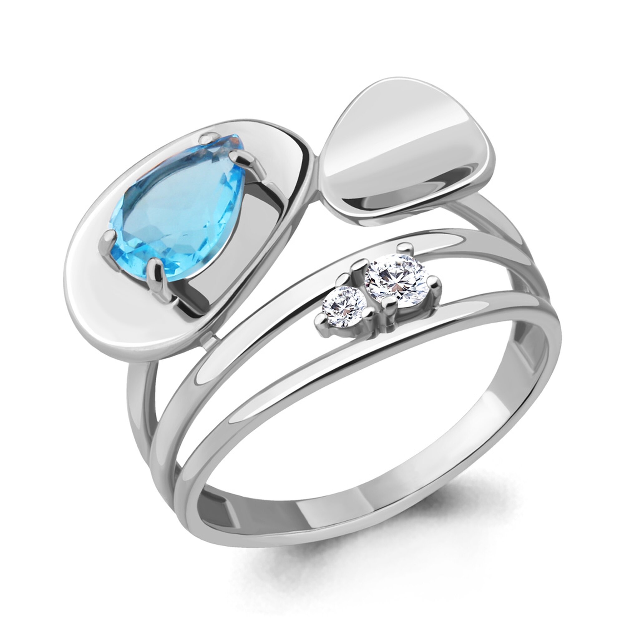 Кольцо, серебро, 925 проба, родирование, топаз, фианит