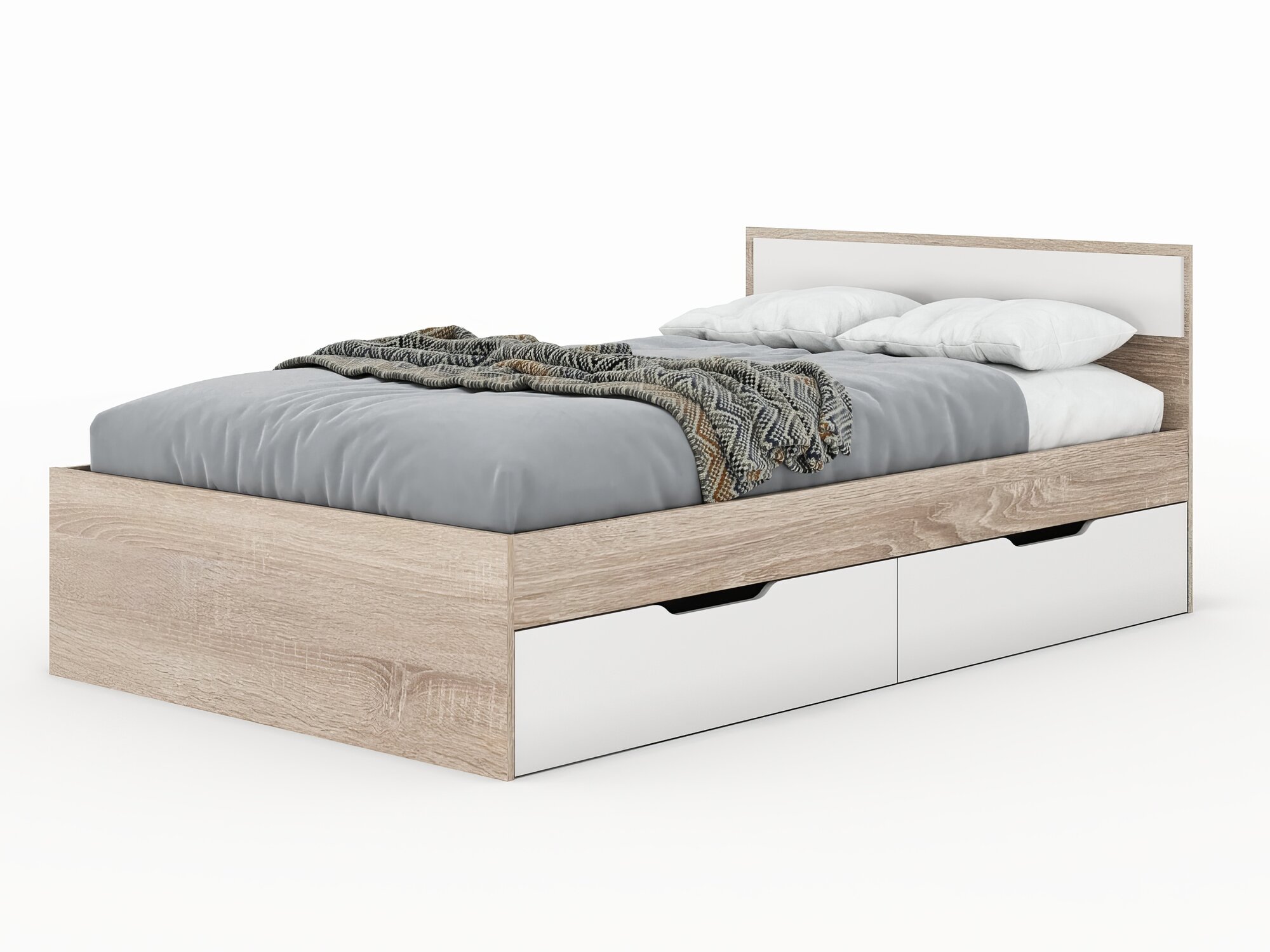 Есэндвич Монако Кровать 120х200 полутораспальная, 200х78х123 см (Дуб сонома/Белый), с ящиками
