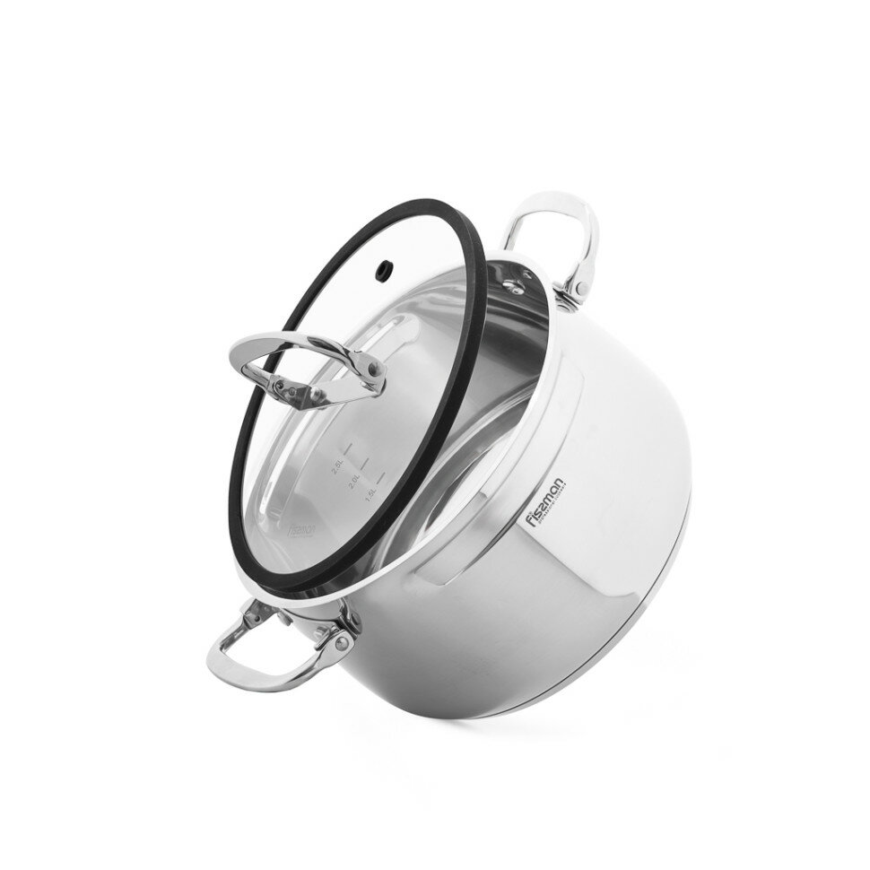 5475 FISSMAN Кастрюля IRON ELEGANCE 3,3л; 20x12 см с крышкой (нерж. сталь) Ручки - нерж. сталь; Крышка - стекло; Индукция; Термоаккумулирующее многослойное дно.