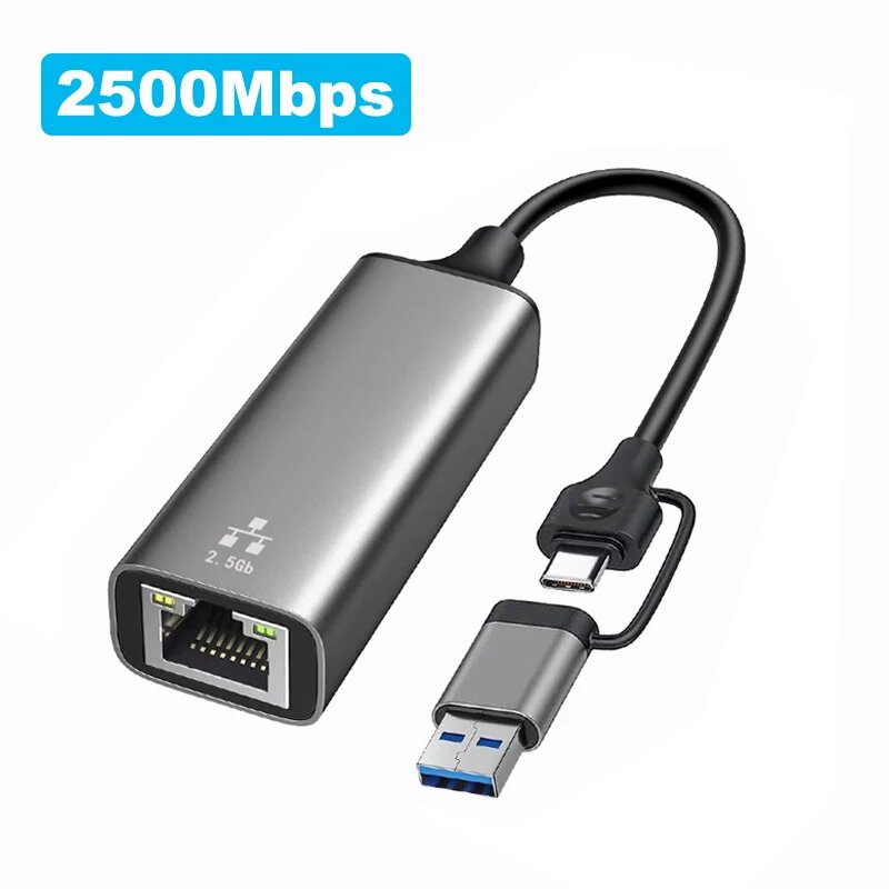 Ethernet-адаптер USB 3.0 Type-C 2.5G 2500Mbps 2-in-1
