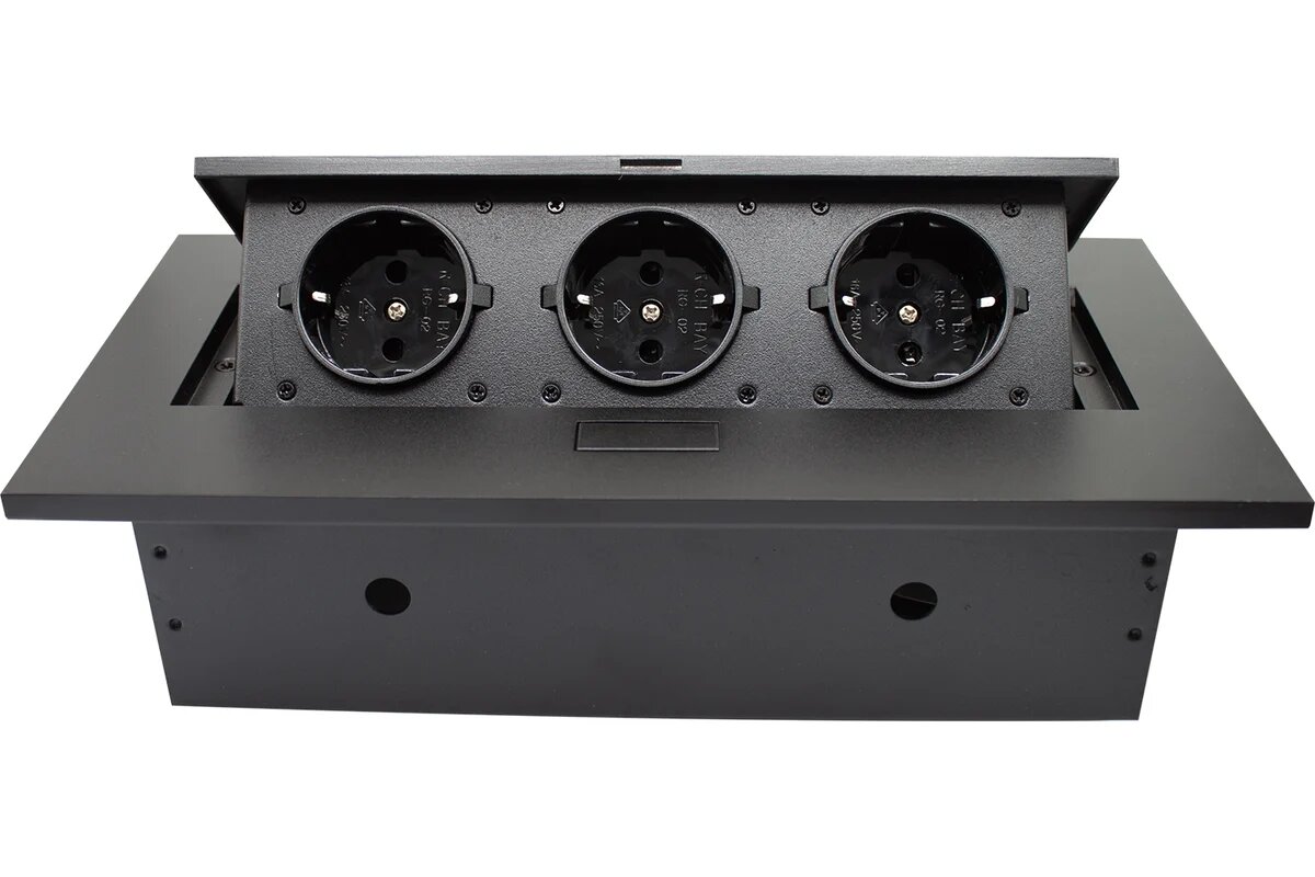 Mebax MX-226J выдвижная розетка 3 секции, чёрная, полуавтоматическая, 266x130x68 мм