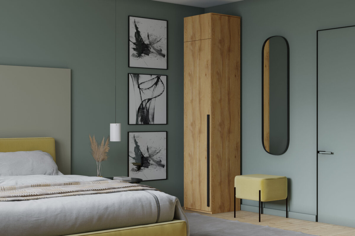 Распашной шкаф Лорена с антресолью Дуб Золотистый U1148 NEW 50x40x230 см, желтый GOODFORM