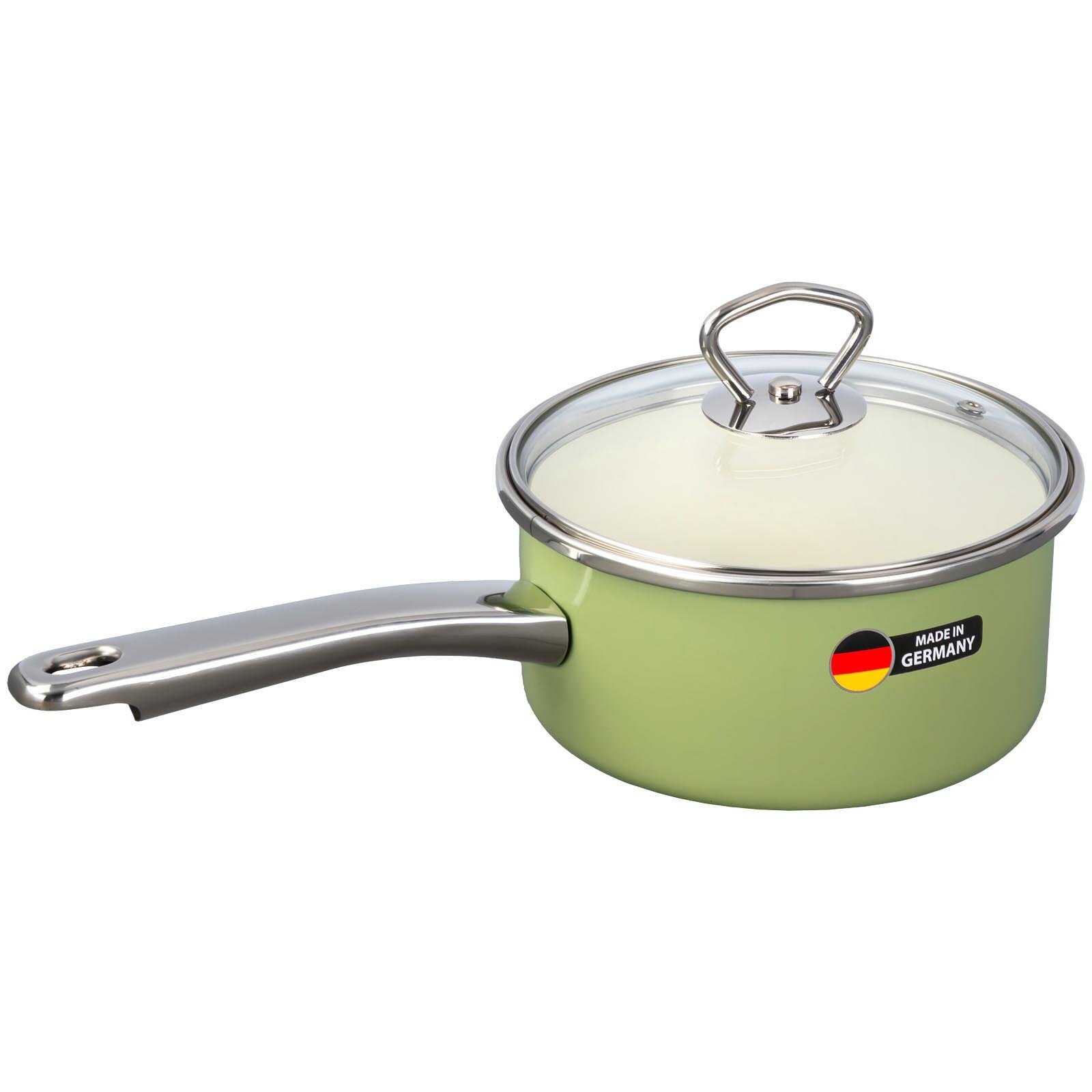 Ковш эмалированный с крышкой Maisingers, d-16 см, h-8,2 см, 1,4 л, салатовый