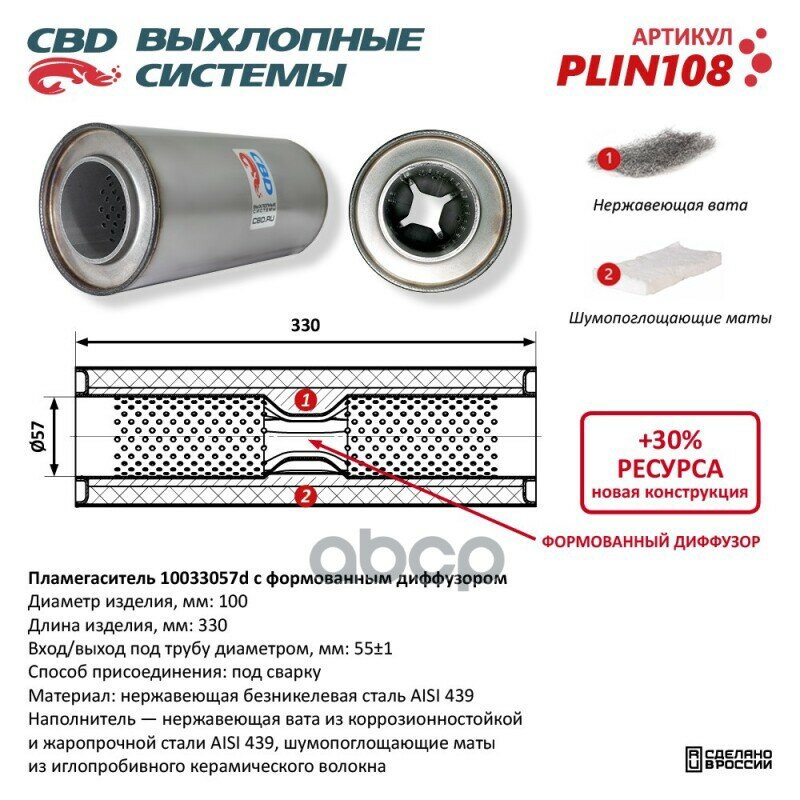 Пламегаситель 10033057d с перфорированным диффузором из Нерж. стали. CBD. PLIN108 CBD арт. plin108